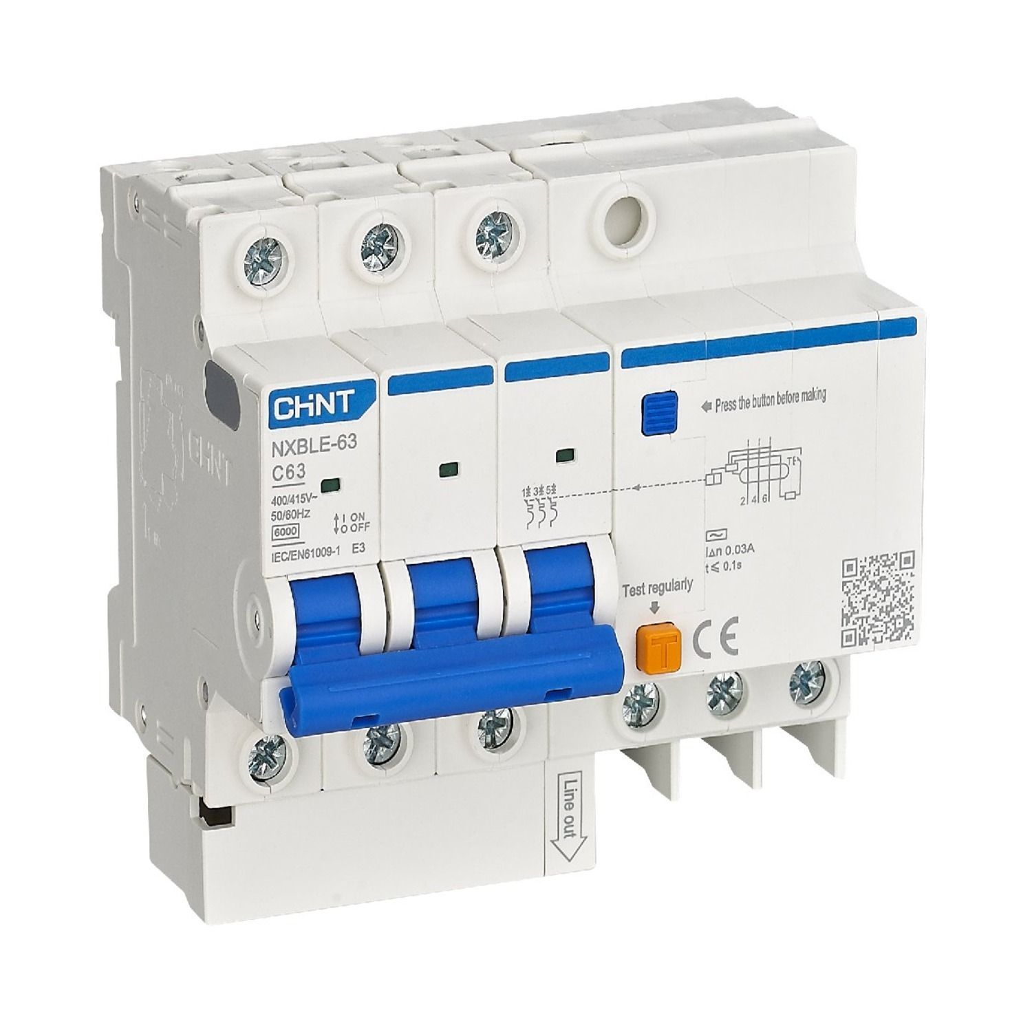 АВДТ NXBLE-63 3P+N C20 30мА тип AС 6кА, электронный (R) | CHINT